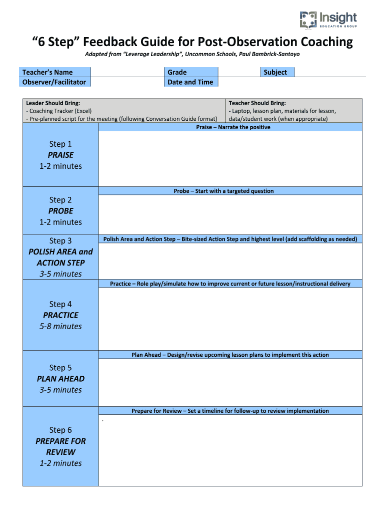 6 Step Feedback Guide For Post Observation Coaching Fill And Sign 6 Step Feedback Guide For Post Observation Coaching Fill And Sign