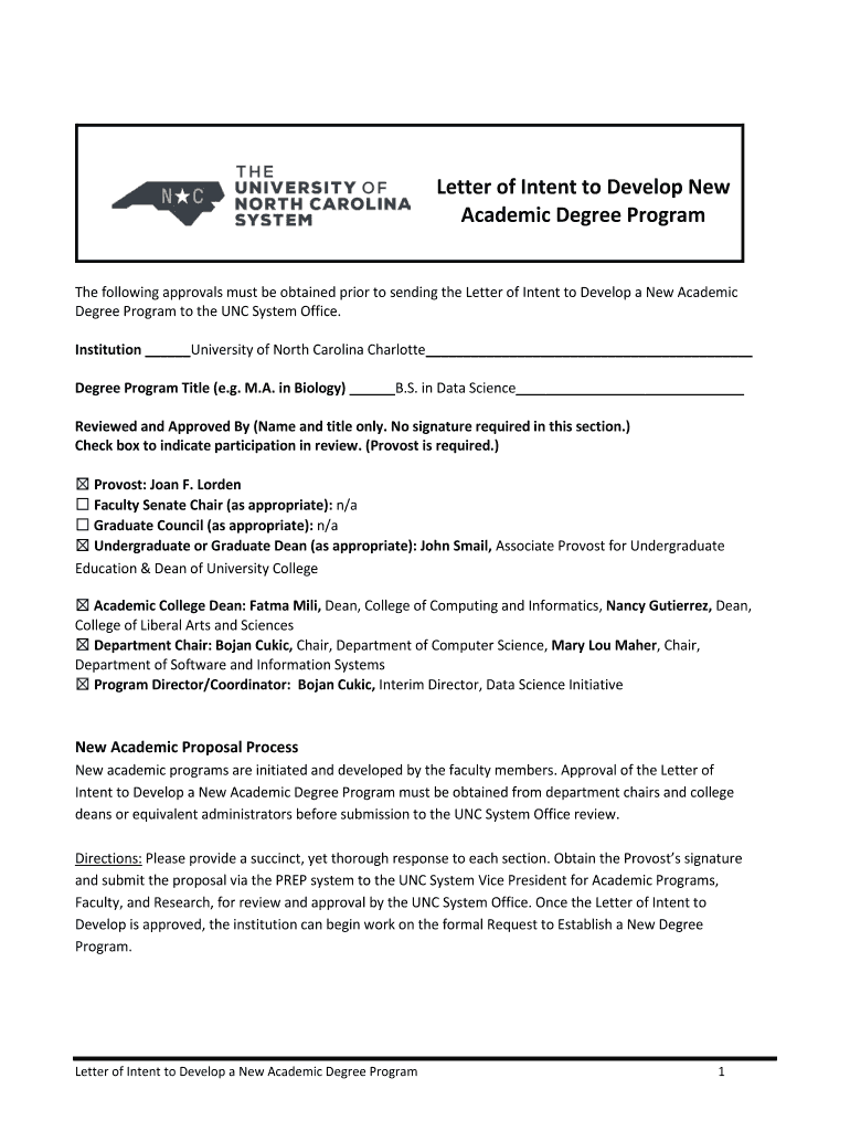 Fillable Online provost uncc Letter of Intent to Develop New Academic ...