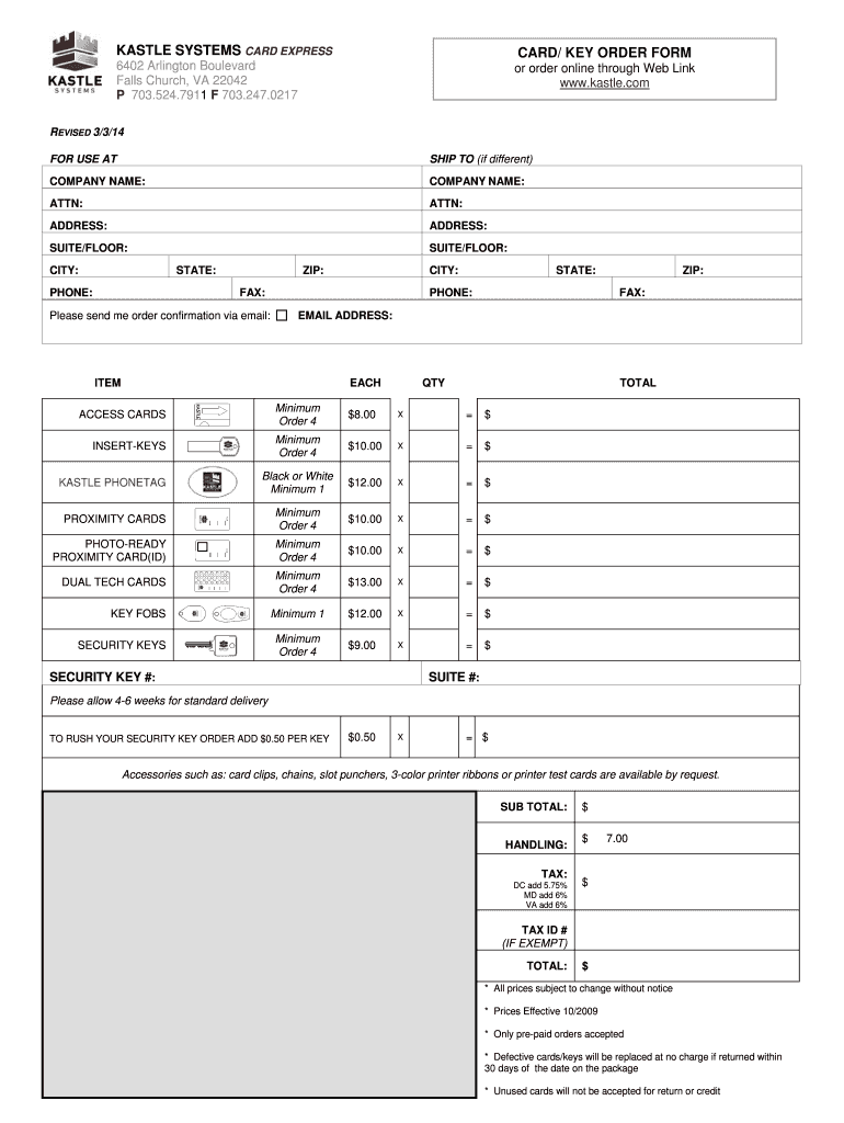 Fillable Online Kastle Card-Key Order Form Fax Email Print - pdfFiller