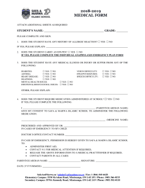 Fillable Online 2018-2019 medical form - Safa & Marwa Islamic School ...