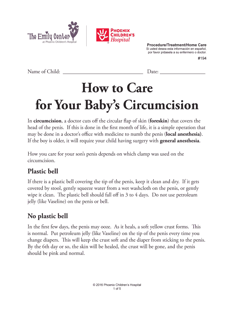 Fillable Online How to Care for Your Baby's Circumcision #194 - Phoenix ...