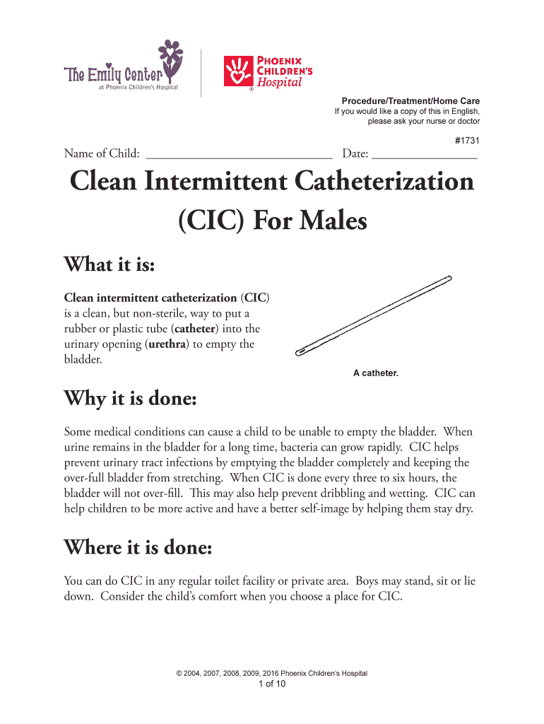 Fillable Online Clean Intermittent Catheterization (CIC) For Boys200 ...