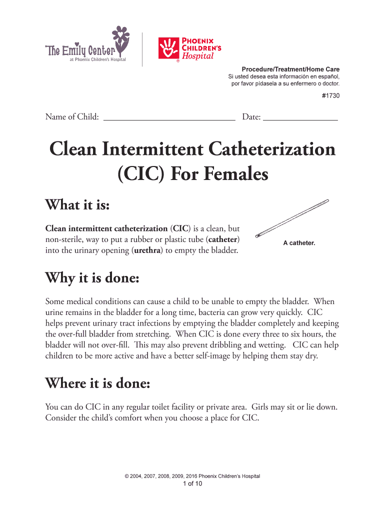 Fillable Online Clean Intermittent Catheterization (CIC) - Phoenix ...