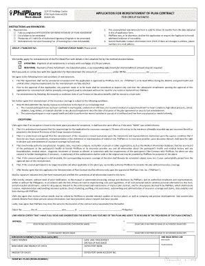 Fillable Online APPLICATION FOR REINSTATEMENT OF PLAN CONTRACT Fax Email Print - pdfFiller