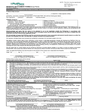 Fillable Online BENEFITS SETTLEMENT FORM(Group Plans) - PhilPlans Fax ...