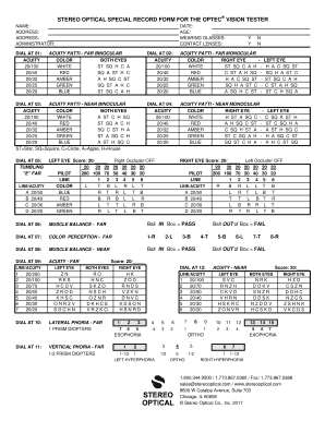 Fillable Online STEREO OPTICAL SPECIAL RECORD FORM FOR THE OPTEC VISION ...