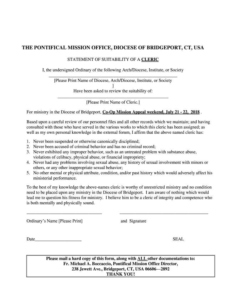 Fillable Online STATEMENT OF SUITABILITY OF A CLERIC Fax Email Print ...
