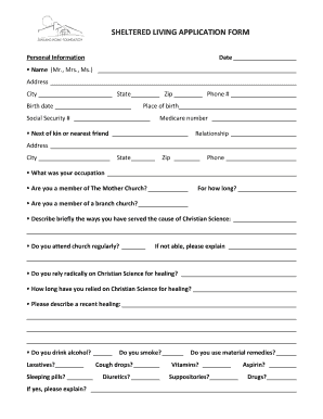 Fillable Online Sheltered Living.Application Form.17 Fax Email Print ...