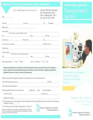 Fillable Online Application for AOA Paraoptometric Section Membership Fax Email Print - pdfFiller
