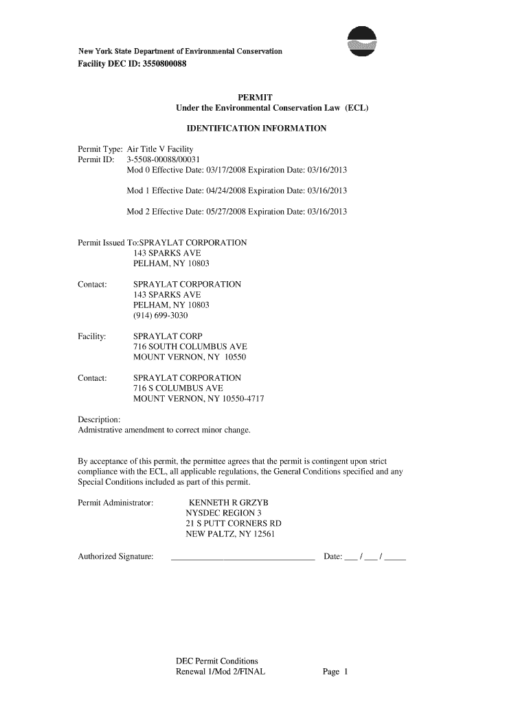 Fillable Online Facility DEC ID: 3550800088 DEC Permit Conditions ...