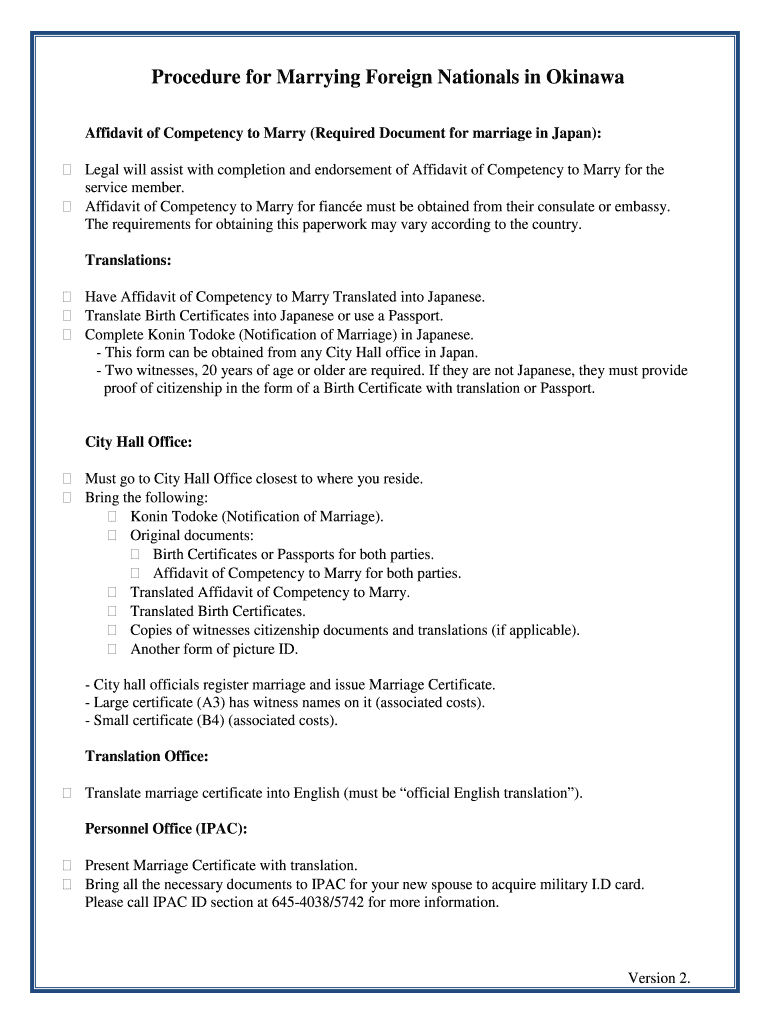 Fillable Online Affidavit of Competency to Marry (Required Document for ...