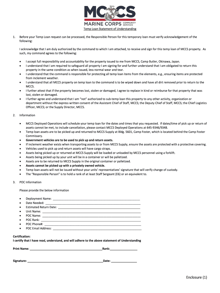 Fillable Online Temp Loan Statement of Understanding Fax Email Print ...