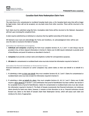 Fillable Online Canadian Bank Note Redemption Claim Form. Canadian Bank ...