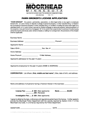 Fillable Online PAWN BROKER'S LICENSE APPLICATION Fax Email Print ...