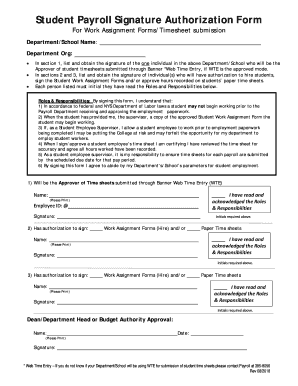 Fillable Online Student Payroll Signature Authorization Form Fax Email ...