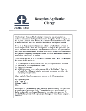 Fillable Online CANA East Clergy Reception Application Fax Email Print - pdfFiller