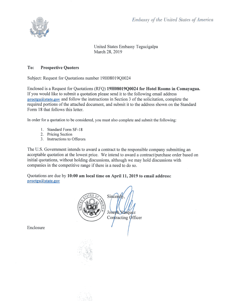 Fillable Online Continuation To SF-18, RFQ Number 19H08019Q0024, Prices ...