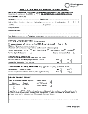 Fillable Online AIRSIDE DRIVING PERMIT APPLICATION FORM Fax Email Print - pdfFiller