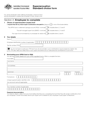 Fillable Online Superannuation Standard choice form Section A ...