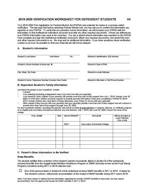 Fillable Online 2019-2020 VERIFICATION WORKSHEET FOR DEPENDENT STUDENTS V4 Fax Email Print ...