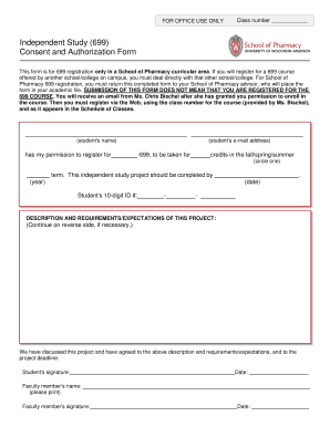 Fillable Online Independent Study (699) Consent and Authorization Form ...