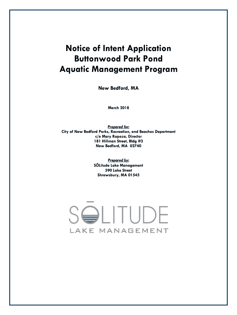 Fillable Online Notice of Intent Application Buttonwood Park ... - City of New Bedford Fax Email ...