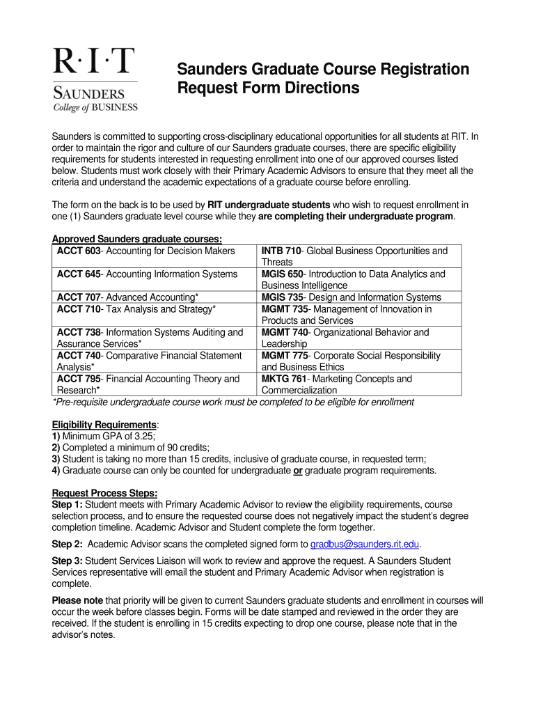 Fillable Online saunders rit Saunders-Graduate-Course-Enrollment-Request-Form Fax Email Print ...