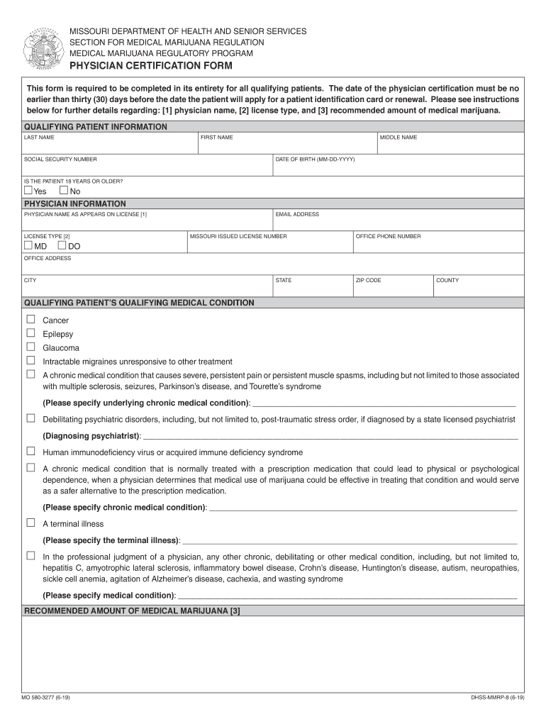 580-3277 (6-19) PHYSICIAN CERTIFICATION FORM. MISSOURI DEPARTMENT OF ...