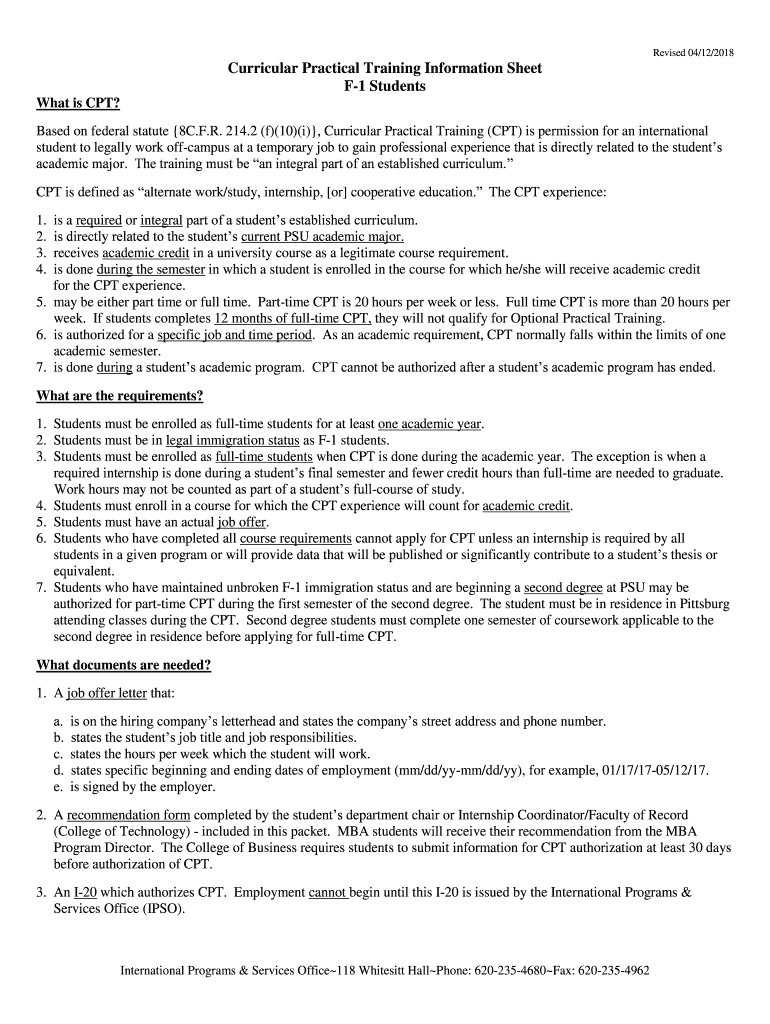 Fillable Online Curricular Practical Training Information Sheet Fax ...