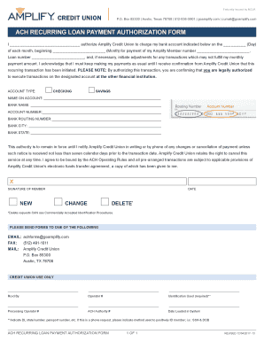 Fillable Online ACH RECURRING LOAN PAYMENT AUTHORIZATION FORM Fax Email Print - pdfFiller