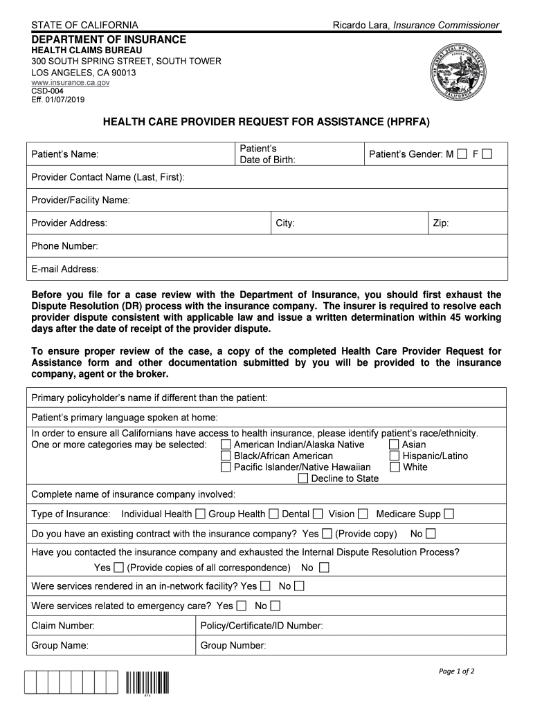 Healthcare Provider Request for Assistance (HPRFA): Fill out & sign ...