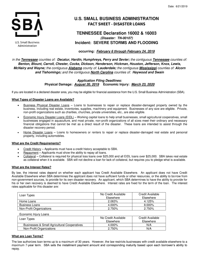 Fillable Online SBA Fact Sheet - TN.gov Fax Email Print - pdfFiller