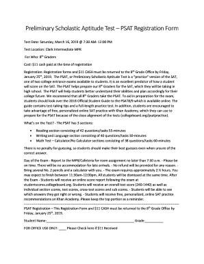 Fillable Online Preliminary Scholastic Aptitude Test PSAT Registration ...
