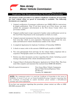 Fillable Online njmvc duplicate title form APPLICATION FOR DUPLICATE ...
