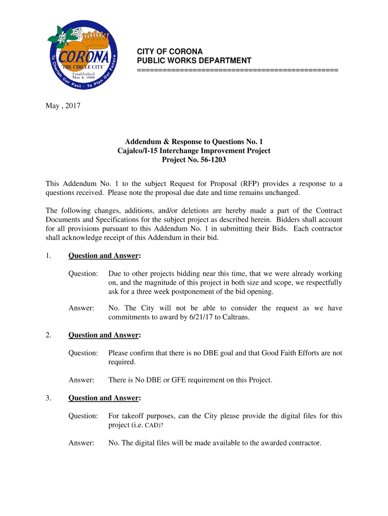Fillable Online Addendum & Response to Questions No Fax Email Print - pdfFiller
