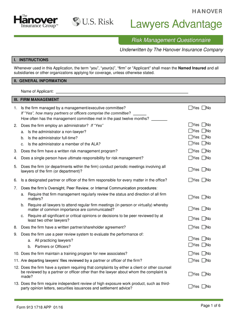Fillable Online RISK MANAGEMENT QUESTIONNAIRE Fax Email Print - pdfFiller