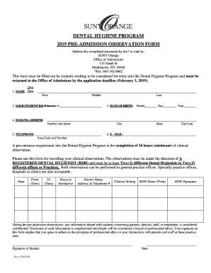 Fillable Online 2019 PRE-ADMISSION OBSERVATION FORM Fax Email Print ...