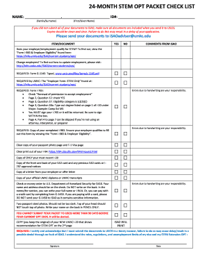 Fillable Online 24-MONTH STEM OPT PACKET CHECK LIST - info.umkc.edu Fax ...