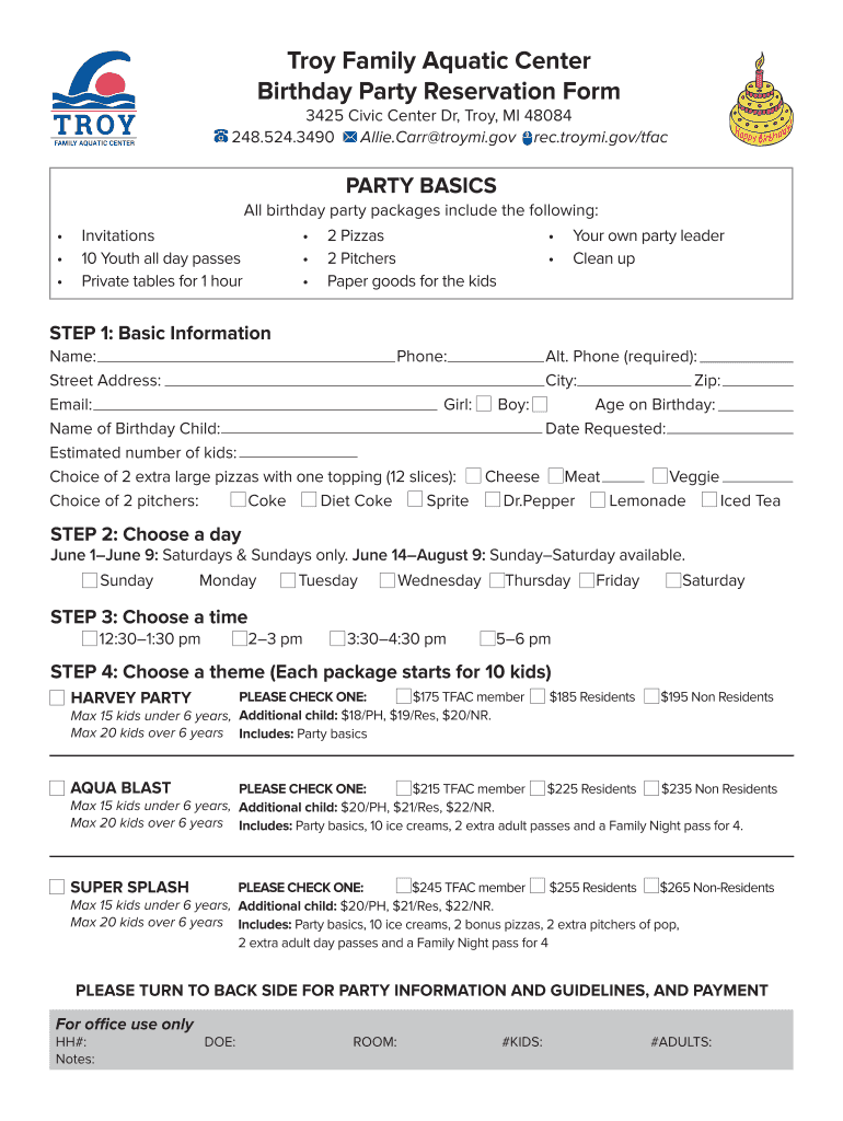 Fillable Online Download a TFAC Birthday Party Form Fax Email Print ...