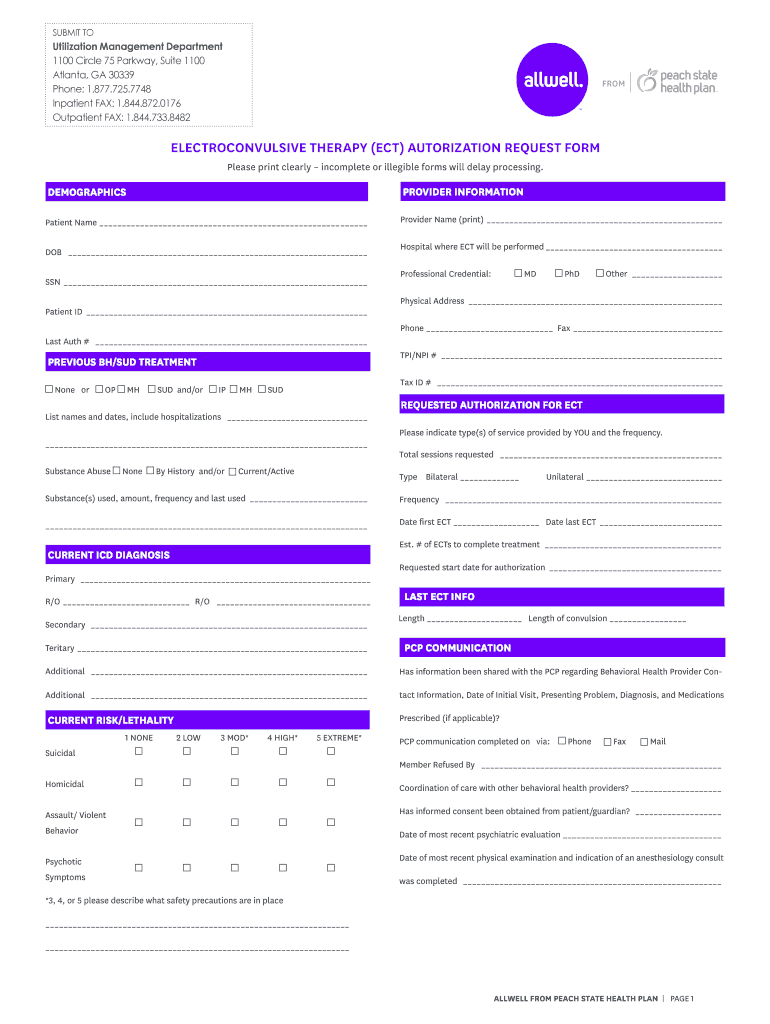 Fillable Online AllWell-GA-Electroconvulsive Therapy (ECT) Form ...