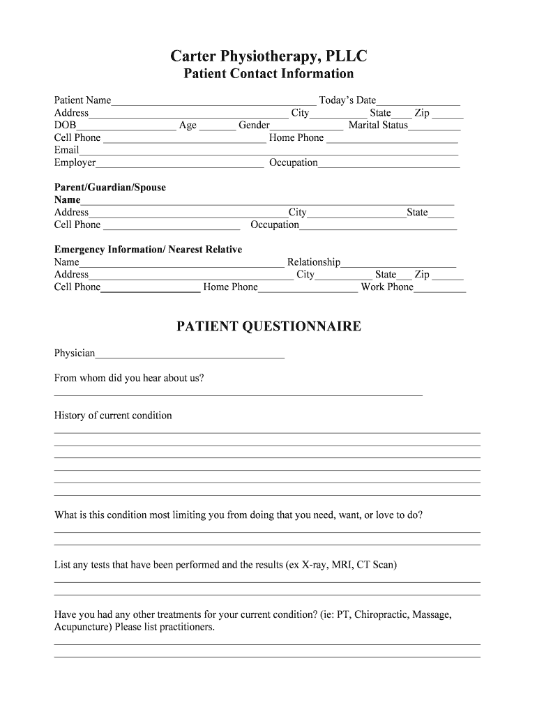 Fillable Online Carter Physiotherapy - New Patient Paperwork.docx Fax ...