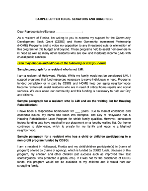 Fillable Online SAMPLE LETTER TO STATE HOUSE REPRESENTATIVES AND ...