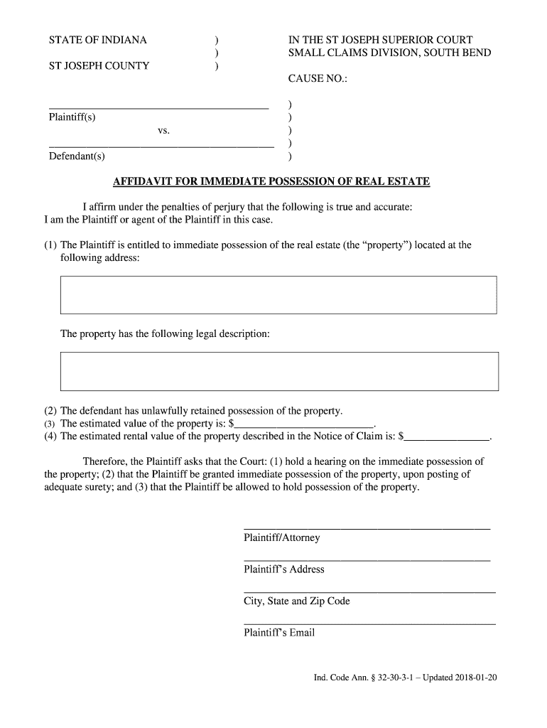Fillable Online Landlord-Tenant - Immediate Possession - Affidavit for ...