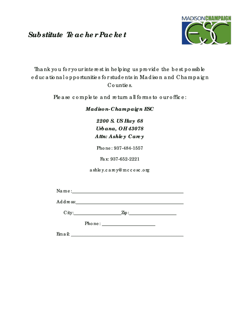 Fillable Online Substitute Teacher Packet Fax Email Print - pdfFiller