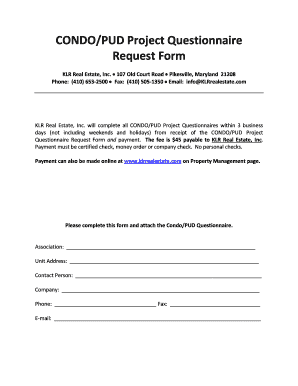 Fillable Online CONDO/PUD Project Questionnaire Request Form Fax Email ...