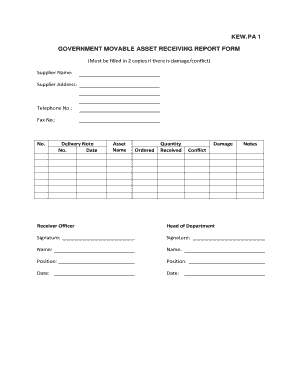 Fillable Online GOVERNMENT MOVABLE ASSET RECEIVING REPORT FORM Fax ...