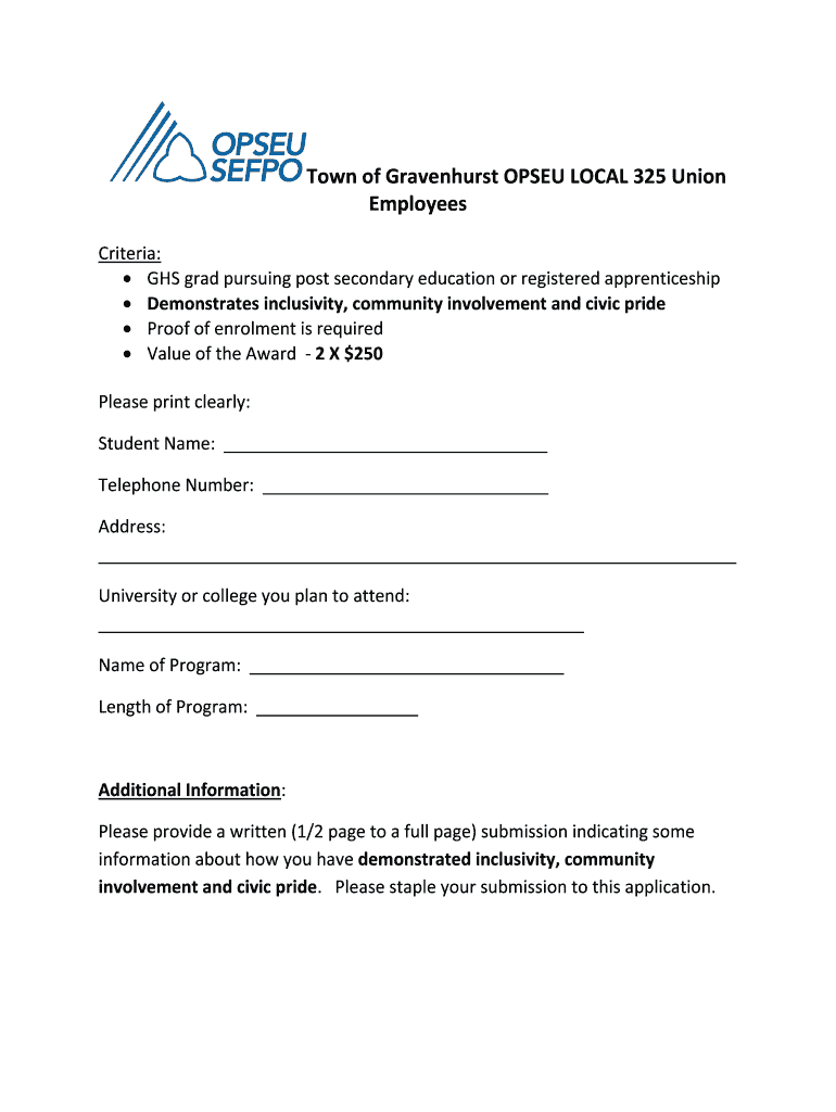 Fillable Online ghs tldsb on Town of Gravenhurst OPSEU LOCAL 325 Union ...