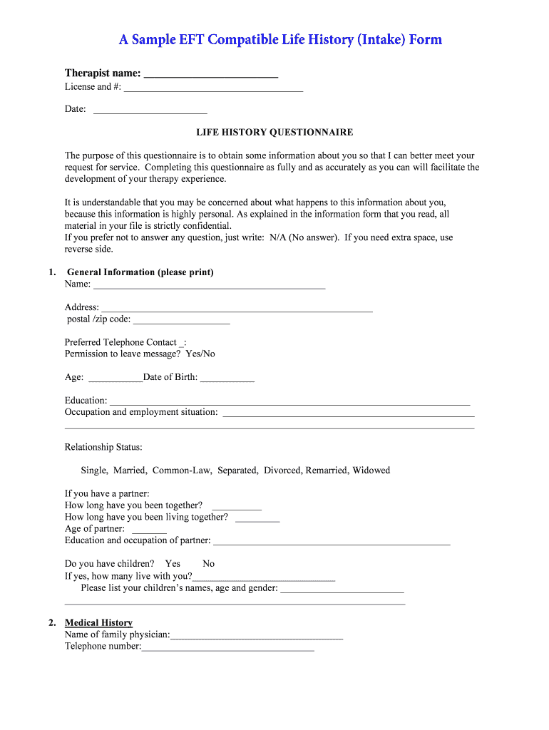 Fillable Online life history questionnaire Fax Email Print - pdfFiller