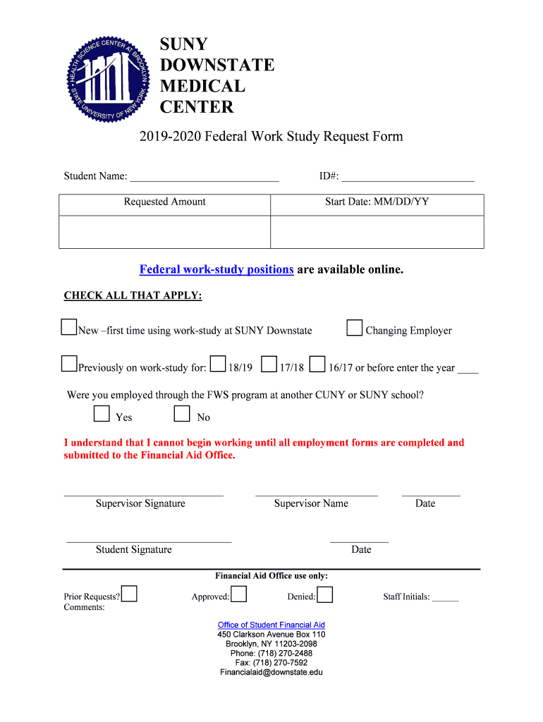 Fillable Online sls downstate Federal Work Study Request Form - SUNY ...