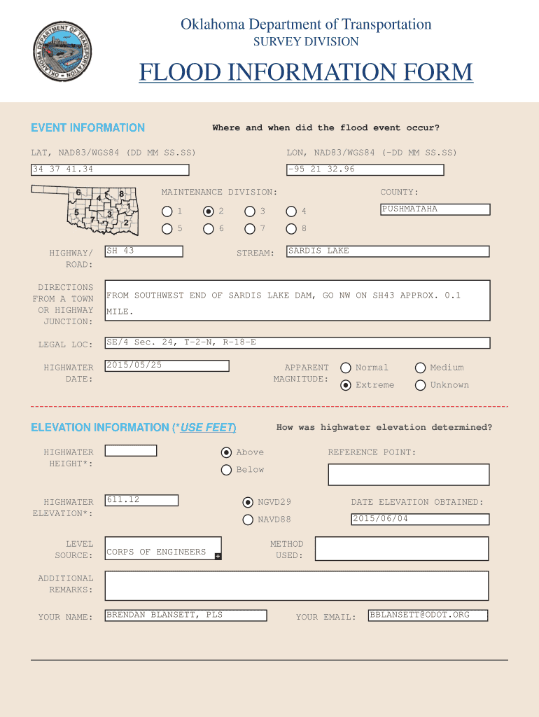 Fillable Online FLOOD INFORMATION FORM Fax Email Print - pdfFiller